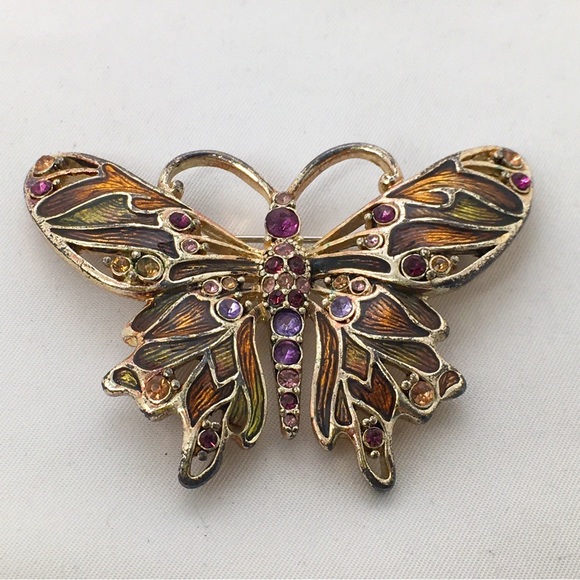 Monet | Jewelry | Monet Vintage Cloisonne And Crystal Butterfly Brooch ...